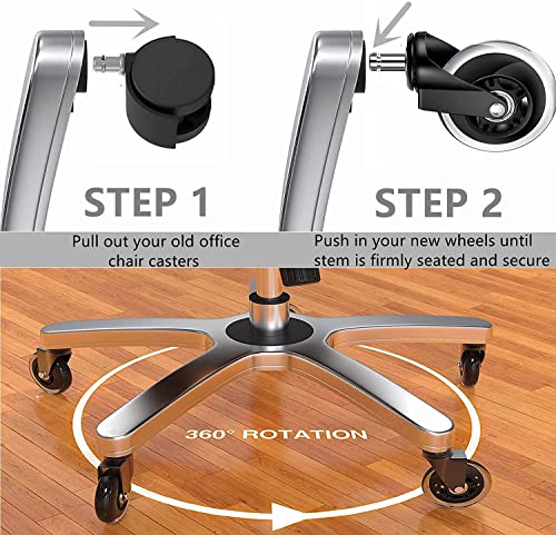 JMCQOO Office Chair Wheels Caster (5 pack), 3 Inch Soft PU Rubber Wheels Substitute-Heavy Load Support Durable Ball Bearings, Perfect Office Chair Stool Cushion-Not Scraping Universal Floor Carpet Fit