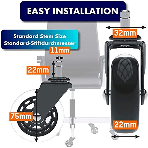 JMCQOO Office Chair Wheels Caster (5 pack), 3 Inch Soft PU Rubber Wheels Substitute-Heavy Load Support Durable Ball Bearings, Perfect Office Chair Stool Cushion-Not Scraping Universal Floor Carpet Fit