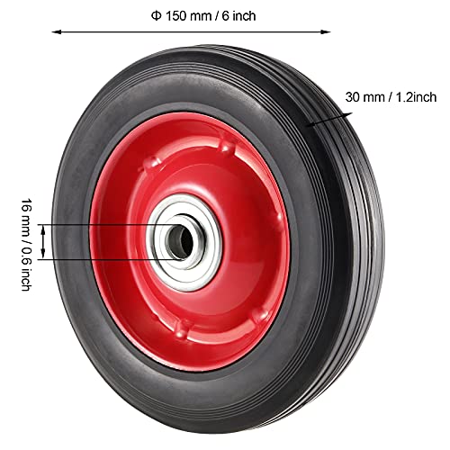 FUNSUEI 4 Pack Solid Rubber Flat Free Tire, 6 Inch x 1.2 Inch Hand Truck Wheel, Solid Rubber Wheel with Ball Bearing and 5/8 Inch Axle Diameter, 350 lbs Capacity