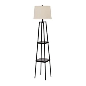 Catalina Lighting 19305-000 Modern Metal Etagere Floor Lamp with Shelves and Linen Shade, 58", Classic Black