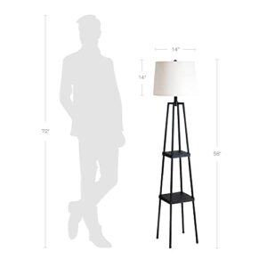 Catalina Lighting 19305-000 Modern Metal Etagere Floor Lamp with Shelves and Linen Shade, 58", Classic Black