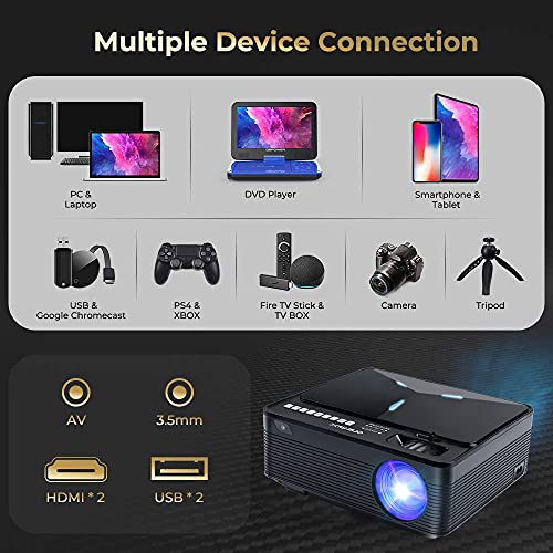 ONE·Mix，WiFi Bluetooth Projector, HD Native 1080P Projector ，Video Outdoor Movie Projector, Support 4K &300＂Screen Compatible with Smartphone (Wirelessly)/PC/Bluetooth Speakers/TV Stick/PS4/PS5/PPT