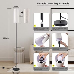 NUÜR Floor Lamp for Living Room, Bedroom, Office, 68 Inch Modern Black LED Standing Floor Lamp with 2 Linen Lampshades & Stepless Dimming Color Temperature, Connect to App & Sync Music & TV