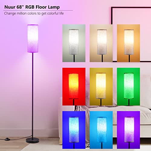 NUÜR Floor Lamp for Living Room, Bedroom, Office, 68 Inch Modern Black LED Standing Floor Lamp with 2 Linen Lampshades & Stepless Dimming Color Temperature, Connect to App & Sync Music & TV