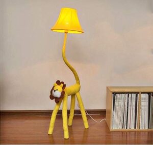 litfad dimmable floor lamp cartoon lion design 51″ tall standing light modern floor light with fabric shade for kids room / bedroom,yellow