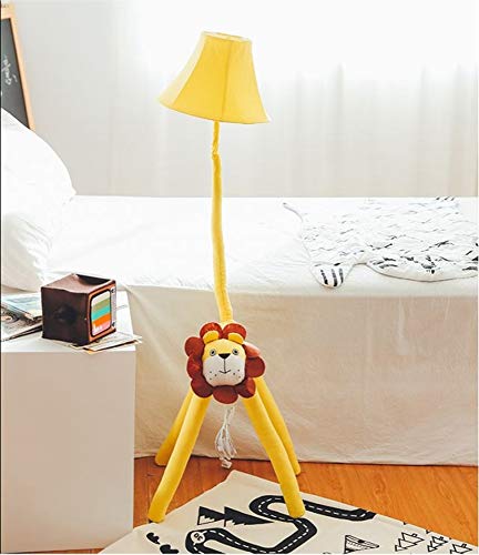 LITFAD Dimmable Floor Lamp Cartoon Lion Design 51" Tall Standing Light Modern Floor Light with Fabric Shade for Kids Room / Bedroom,Yellow