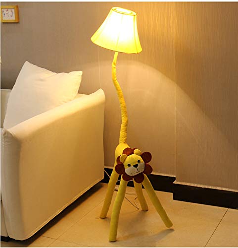 LITFAD Dimmable Floor Lamp Cartoon Lion Design 51" Tall Standing Light Modern Floor Light with Fabric Shade for Kids Room / Bedroom,Yellow