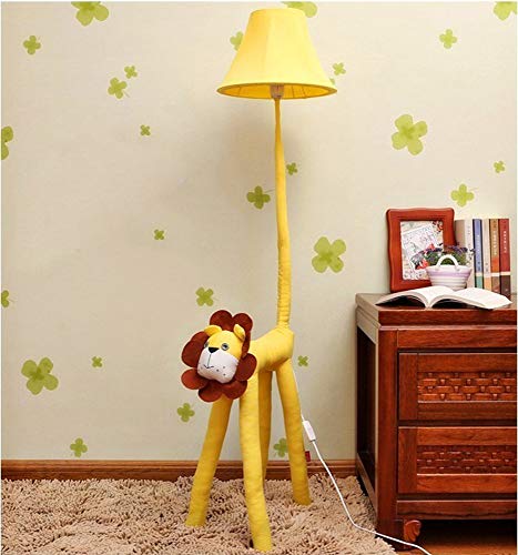 LITFAD Dimmable Floor Lamp Cartoon Lion Design 51" Tall Standing Light Modern Floor Light with Fabric Shade for Kids Room / Bedroom,Yellow