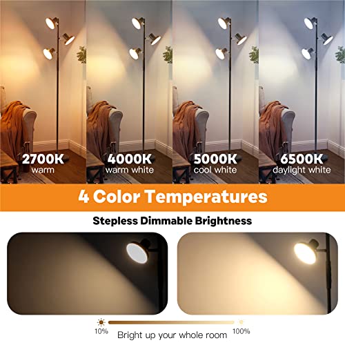 SIBRILLE LED Floor Lamp, 36W Modern Dimmable Standing Tree Lamp with Remote & Touch Control, 4 Color Temperatures, 3 Rotatable LED Light Farmhouse Floor Lamps for Living Room, Bedroom, Office, 2500LM