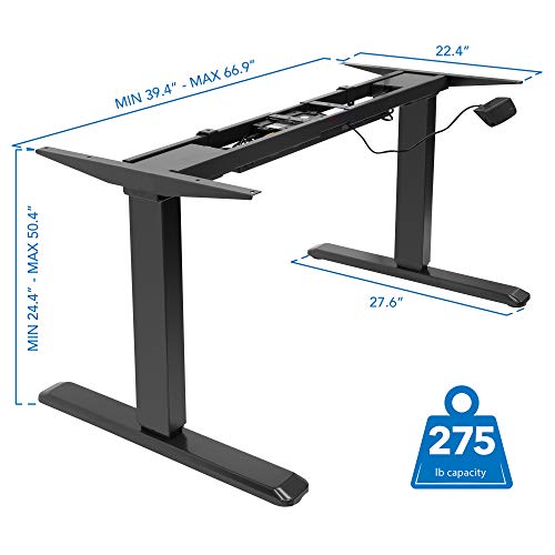 Mount-It! Dual Motor Electric Standing Desk Frame [Heavy Duty 275 lbs Capacity] Ergonomic, Adjustable Height, Sit Stand Base with Programmable Control Panel, Collision Sensor (Black)