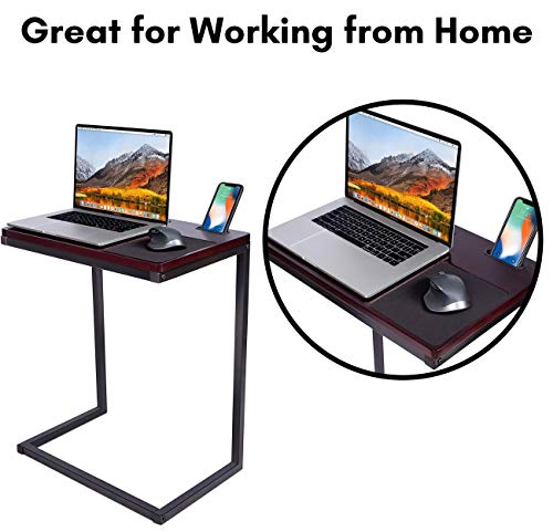 Sofia + Sam Sofa Table TV Tray with Tablet and Phone Slots - Work from Home - Laptop Stand for Couch Bed - Metal Legs - Console Lapdesk - Breakfast Eating Food - Coloring Computer Crafts - Lap Desk