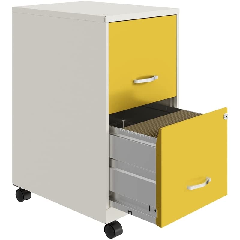 Space Solutions 18" 2 Drawer Mobile Metal Vertical File Cabinet White/Goldfinch