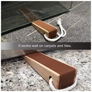 WEYON Wooden Door Stopper for Bottom of Door, with Antiskid Silicone Band and Hanging Rope, Fitting for Door Gap Under 2 Inches, 2 Pack Brown.