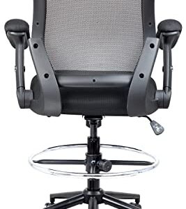 LONGBOSS Ergonomic Drafting Chair, Tall Office Chair Computer Desk Chair Standing Desk Stool with Adjustable Foot Ring and Flip-Up Arms (Black)