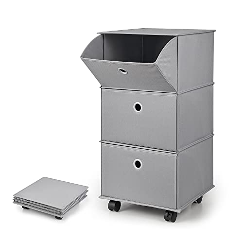 JOMOLA 3 Drawer Rolling Storage Cart with Wheel Mobile File Cabinet Under Desk Fabric Utility Drawer Cart with Lockable Casters Filing Cube Bin Organizer for Office Supplies Bedroom Living Room Gray