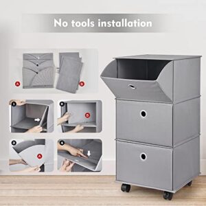 JOMOLA 3 Drawer Rolling Storage Cart with Wheel Mobile File Cabinet Under Desk Fabric Utility Drawer Cart with Lockable Casters Filing Cube Bin Organizer for Office Supplies Bedroom Living Room Gray