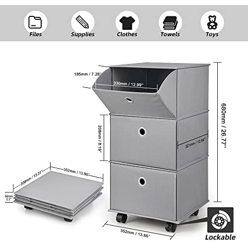 JOMOLA 3 Drawer Rolling Storage Cart with Wheel Mobile File Cabinet Under Desk Fabric Utility Drawer Cart with Lockable Casters Filing Cube Bin Organizer for Office Supplies Bedroom Living Room Gray