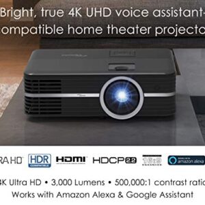 Optoma UHD51ALV True 4K UHD Smart Projector with HDR | Super Bright 3,000 Lumens | HDR10 | Works with Alexa and Google Assistant | Voice Command to Activate Projector | USB Media Streamer