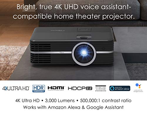 Optoma UHD51ALV True 4K UHD Smart Projector with HDR | Super Bright 3,000 Lumens | HDR10 | Works with Alexa and Google Assistant | Voice Command to Activate Projector | USB Media Streamer