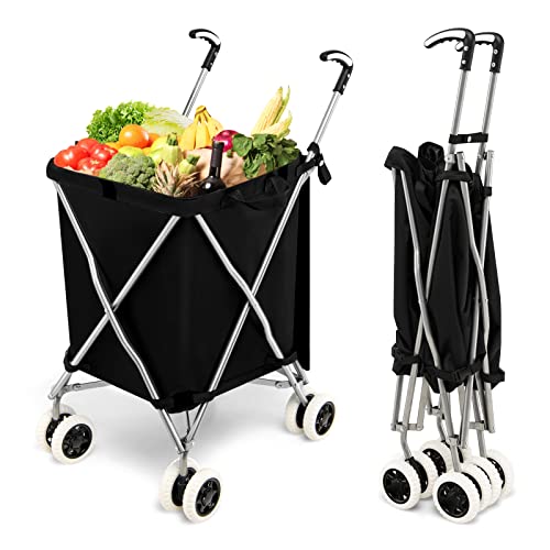 Safstar Folding Shopping Cart, Lightweight Grocery Cart with Dual Wheels & Removable Bag, Portable Utility Cart for for Market Shopping, Laundry Grocery, Picnic, Holds up to 24 Gal/120 LBS (Black)