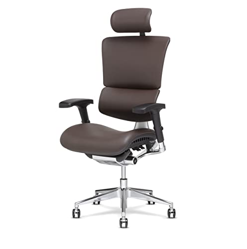 X-Chair X4 High End Executive Chair, Brown Leather with Headrest - Ergonomic Office Seat/Dynamic Variable Lumbar Support/Floating Recline/Stunning Aesthetic/Adjustable/Perfect for Office or Boardroom