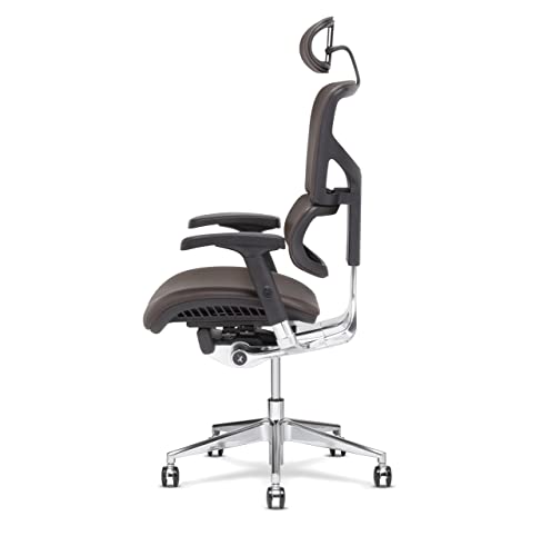 X-Chair X4 High End Executive Chair, Brown Leather with Headrest - Ergonomic Office Seat/Dynamic Variable Lumbar Support/Floating Recline/Stunning Aesthetic/Adjustable/Perfect for Office or Boardroom