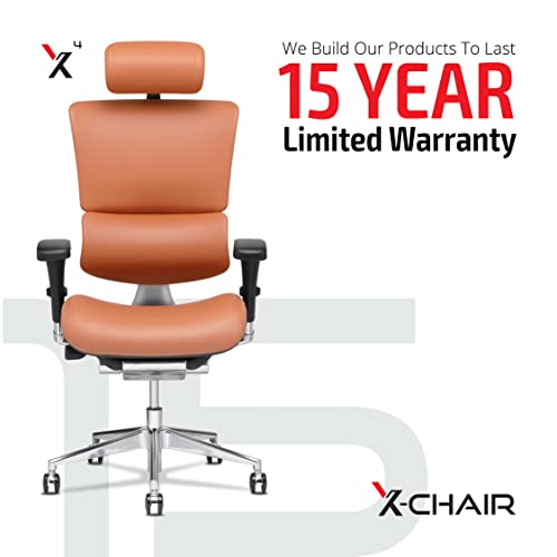 X-Chair X4 High End Executive Chair, Brown Leather with Headrest - Ergonomic Office Seat/Dynamic Variable Lumbar Support/Floating Recline/Stunning Aesthetic/Adjustable/Perfect for Office or Boardroom