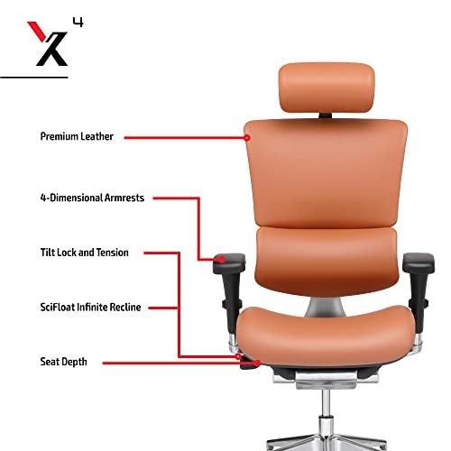 X-Chair X4 High End Executive Chair, Brown Leather with Headrest - Ergonomic Office Seat/Dynamic Variable Lumbar Support/Floating Recline/Stunning Aesthetic/Adjustable/Perfect for Office or Boardroom