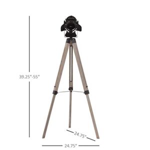 HOMCOM Industrial Style Tripod Floor Lamp, Vintage Spotlight Reading Lamp with Wooden Metal Legs, Wood and Black