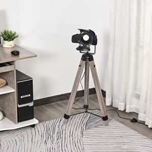 HOMCOM Industrial Style Tripod Floor Lamp, Vintage Spotlight Reading Lamp with Wooden Metal Legs, Wood and Black