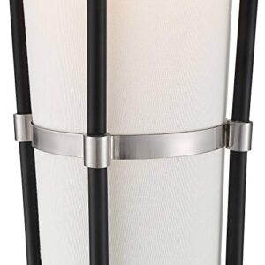 Possini Euro Design Flute Modern Torchiere Floor Lamp Standing 64" Sleek Satin Black Brushed Nickel Metal Tall White Tapering Cone Linen Shade for Living Room Reading House Bedroom Home Office