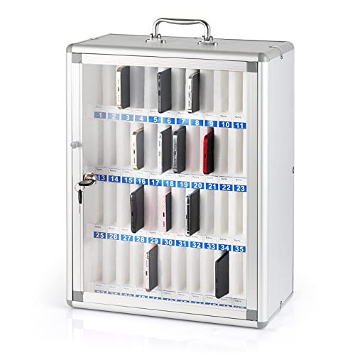 Ozzptuu 48 Slots Aluminum Alloy Pocket Chart Storage Cabinet for Cell Phones,Wall-Mounted with a Locked,Can be Carried by Hand (48 Slots)