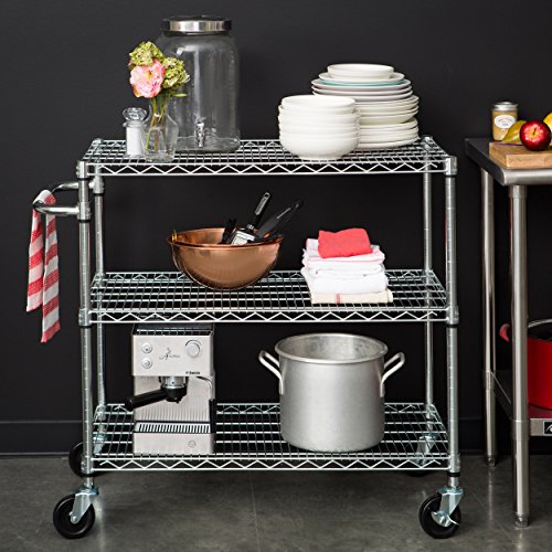 TRINITY EcoStorage Heavy Duty 3 Tier Rolling Cart for Kitchen Organization, Garage Storage, Commercial and Industrial Use, NSF Certified, 800 Pound Capacity, 40.25” by 36” by 18”, Chrome