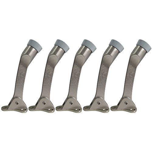 Boshen 5Pcs Kickdown Door Stopper Easy-Install Door Stop Holder Premium Rubber Foot Ajustable Height (Satin Nickel, 5 Pack)