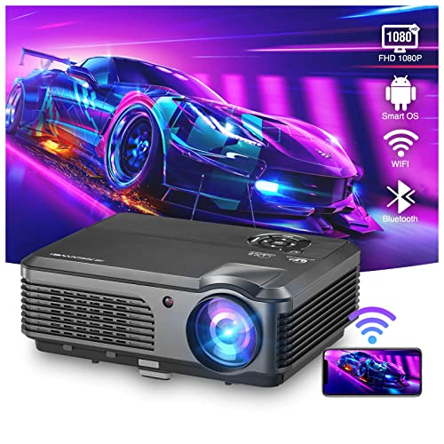 Native 1080p Projector Android OS for Netflix YouTube, Movie Projector with WiFi and Bluetooth, Wireless Display for Phone,Gaming Projector Home Theater Christmas, Compatible w/ TV Stick PC Xbox HDMI