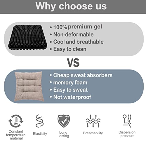 Gel Enhanced Seat Cushion for Long Sitting - Double Thick Honeycomb Breathable Design Egg Seat Cushion with Non-Slip Cover - Office Chair Car Cooling Seat Cushion - Computer Desk Pain Relief Pad