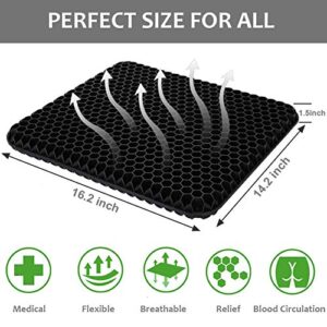 Gel Enhanced Seat Cushion for Long Sitting - Double Thick Honeycomb Breathable Design Egg Seat Cushion with Non-Slip Cover - Office Chair Car Cooling Seat Cushion - Computer Desk Pain Relief Pad