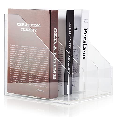 Clear Acrylic Magazine File Holder Desk Organizer File Folder Detachable Design for Office Organization and Storage with 3 Vertical Compartments