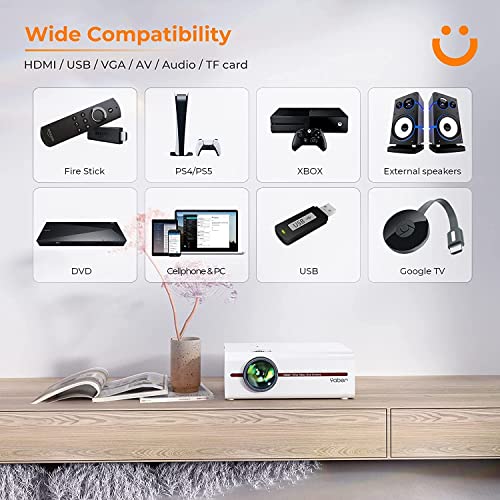 YABER 2022 Upgrade 5G WiFi Bluetooth Projector, 1080P Full HD Supported Portable Projector with Tripod and Carrying Bag, Mini Movie Outdoor Projector Compatible with Smartphone,Laptop,HDMI, VGA,USB,AV