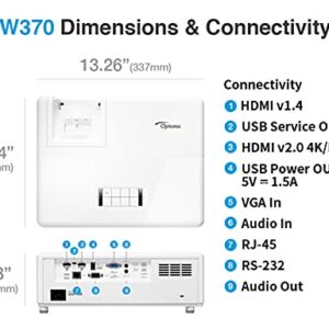 Optoma ZW370 WXGA Professional Laser Projector | Compact Design & Bright 3700 lumens | DuraCore Technology, Up to 30,000 Hours | Network Control | Quiet Operation | 10W Speaker Built in