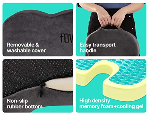 foverhom Gel Seat Cushion for Long Sitting,Office Chair Seat Cushion for Tailbone Pain Relief,Non Slip Orthopedic 50 Density Slow Rebound Memory Foam Car Seat Cushion with Handle and Concealed Zipper