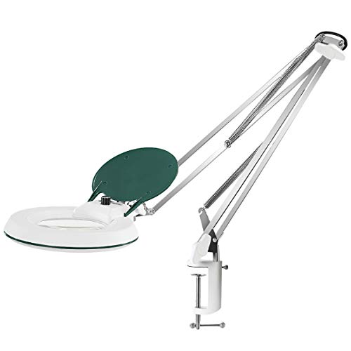 Gynnx Magnifying Lamp with Clamp, Dimmable 10X Magnifier, LED 4200 Lumens,5 Inches Magnifier Glass, Adjustable Stainless Steel Lamp Arm for Reading,Craft,Knitting,Desktop Office Workbench MY2（Green）