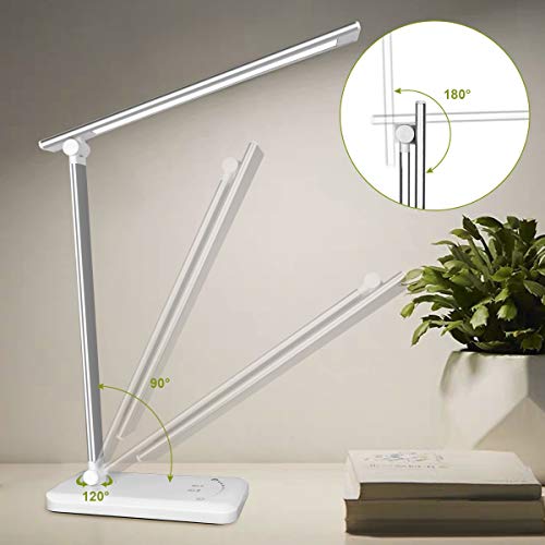 MEILEYII LED Touch Control Desk Lamp with USB Charging Port,Adjustable Touch Control Table Lamp with 5 Lighting Modes & 5 Brightness Levels,Automatic Shutdown at Regular Time,Bedroom,Office,Silver