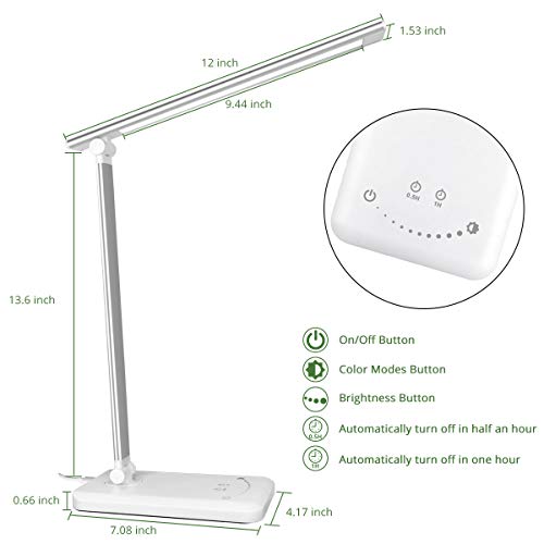 MEILEYII LED Touch Control Desk Lamp with USB Charging Port,Adjustable Touch Control Table Lamp with 5 Lighting Modes & 5 Brightness Levels,Automatic Shutdown at Regular Time,Bedroom,Office,Silver