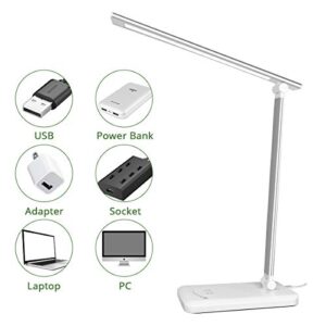 MEILEYII LED Touch Control Desk Lamp with USB Charging Port,Adjustable Touch Control Table Lamp with 5 Lighting Modes & 5 Brightness Levels,Automatic Shutdown at Regular Time,Bedroom,Office,Silver