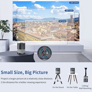 Support 4K Portable Projector WiFi 6 and Bluetooth, Native 1080P Projectors Home Theater Camping Bedroom Movie 200'', Android 9.0 with 5000+ Apps Netflix Prime Video, Work with TV Stick/PS5/Laptop/PC