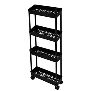 4 Tier Rolling Cart Kitchen Bathroom Utility Carts with Wheels 39 Inches Tall Slim Rolling Shelf Cart with 4 Universal Wheels Coner Storage Shelves Cart Black