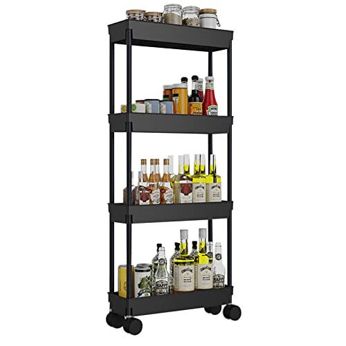 4 Tier Rolling Cart Kitchen Bathroom Utility Carts with Wheels 39 Inches Tall Slim Rolling Shelf Cart with 4 Universal Wheels Coner Storage Shelves Cart Black