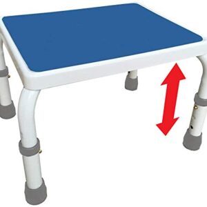 AdjustaStep Height Adjustable Step Stool- All Steel Construction, Anti-Slip Foot Pads and Platform. Bariatric Version Option. Modern White and Blue Finish.