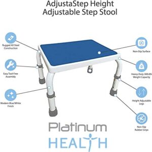 AdjustaStep Height Adjustable Step Stool- All Steel Construction, Anti-Slip Foot Pads and Platform. Bariatric Version Option. Modern White and Blue Finish.